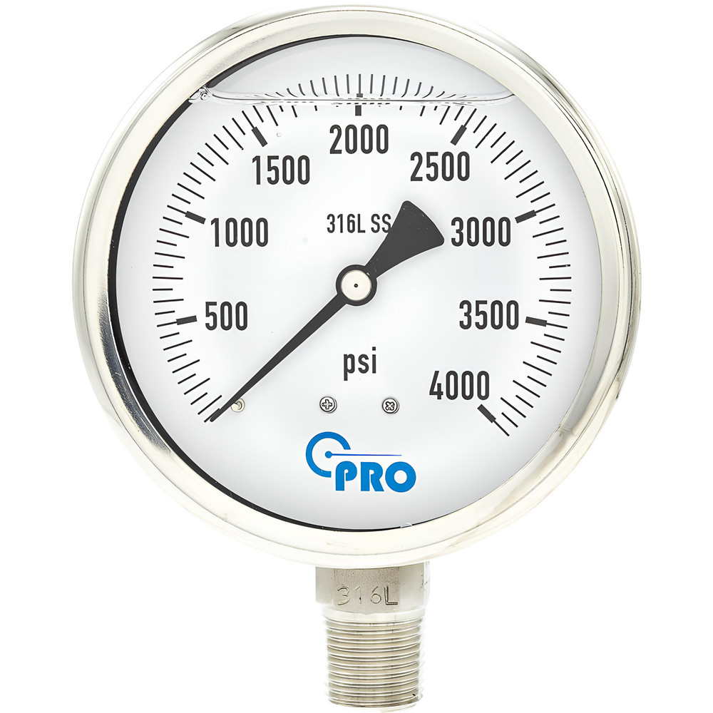 ESP Pro - Pressure Gauge: 4" Dial Dia, 0 to 4,000 psi, 1/2" NPT, Bottom Mount | MSC Direct