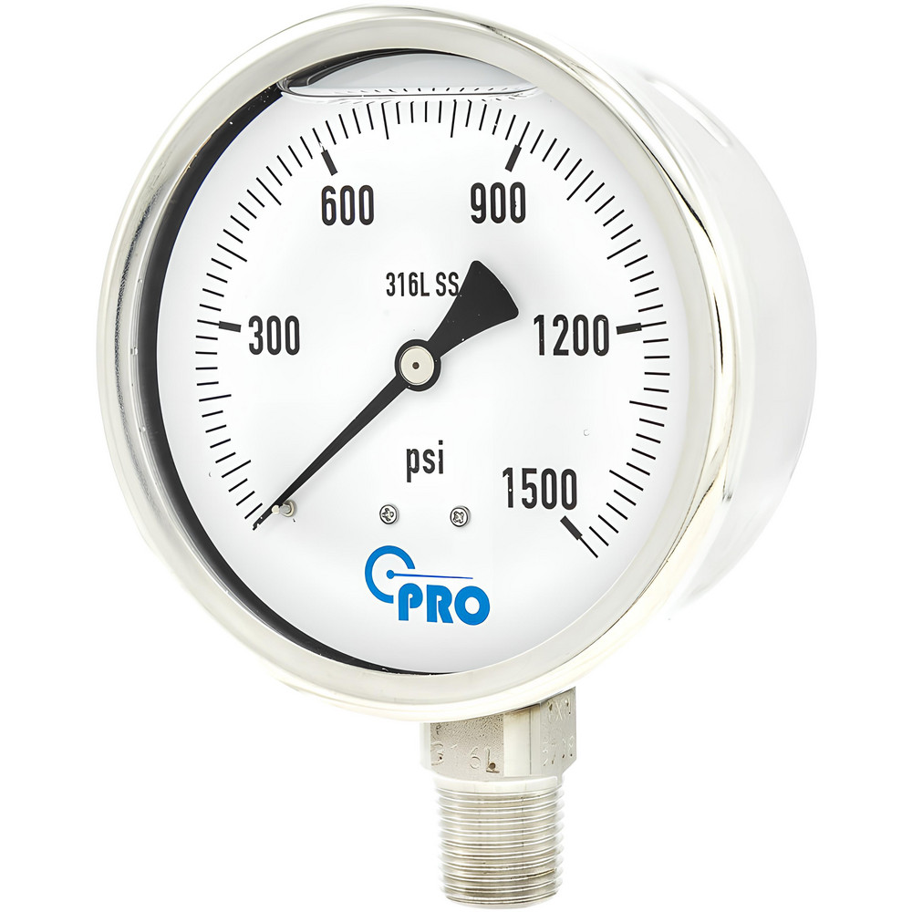ESP Pro - Pressure Gauge: 4" Dial Dia, 0 to 1,500 psi, 1/2" NPT, Bottom ...