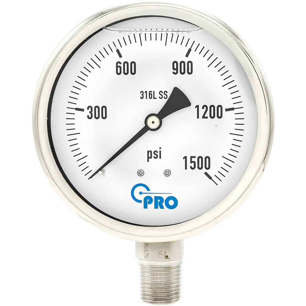 ESP Pro - Pressure Gauge: 4" Dial Dia, 0 to 1,500 psi, 1/2" NPT, Bottom Mount | MSC Direct