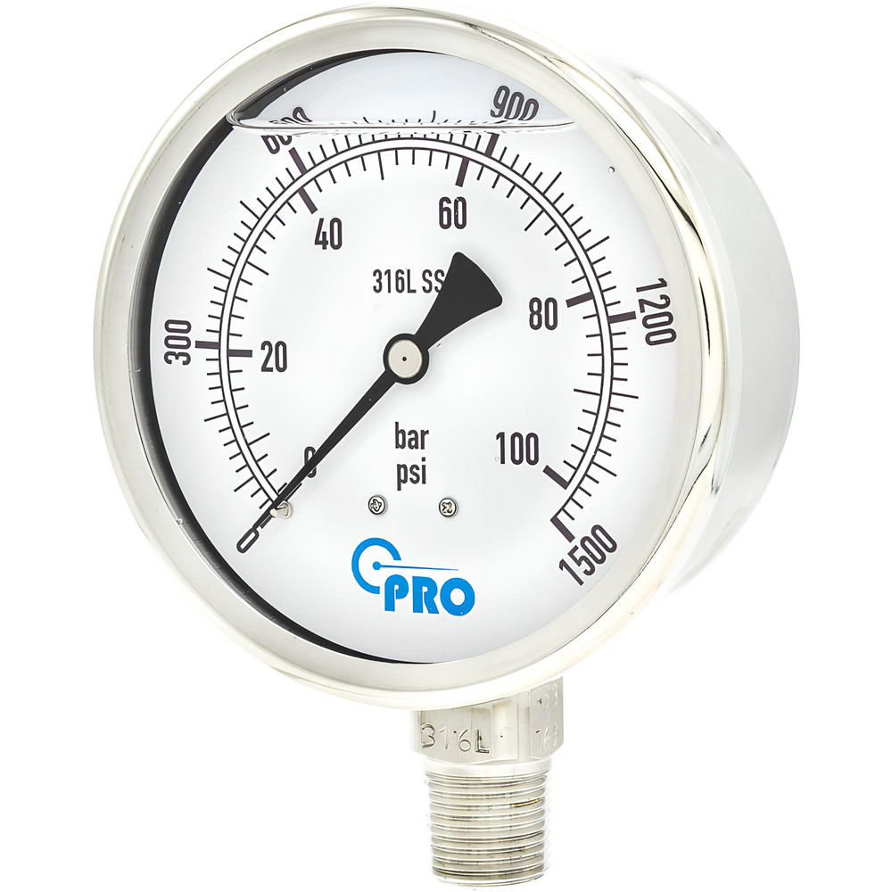 ESP Pro - Pressure Gauge: 4" Dial Dia, 0 to 1,500 psi, 1/2" NPT, Bottom Mount | MSC Direct