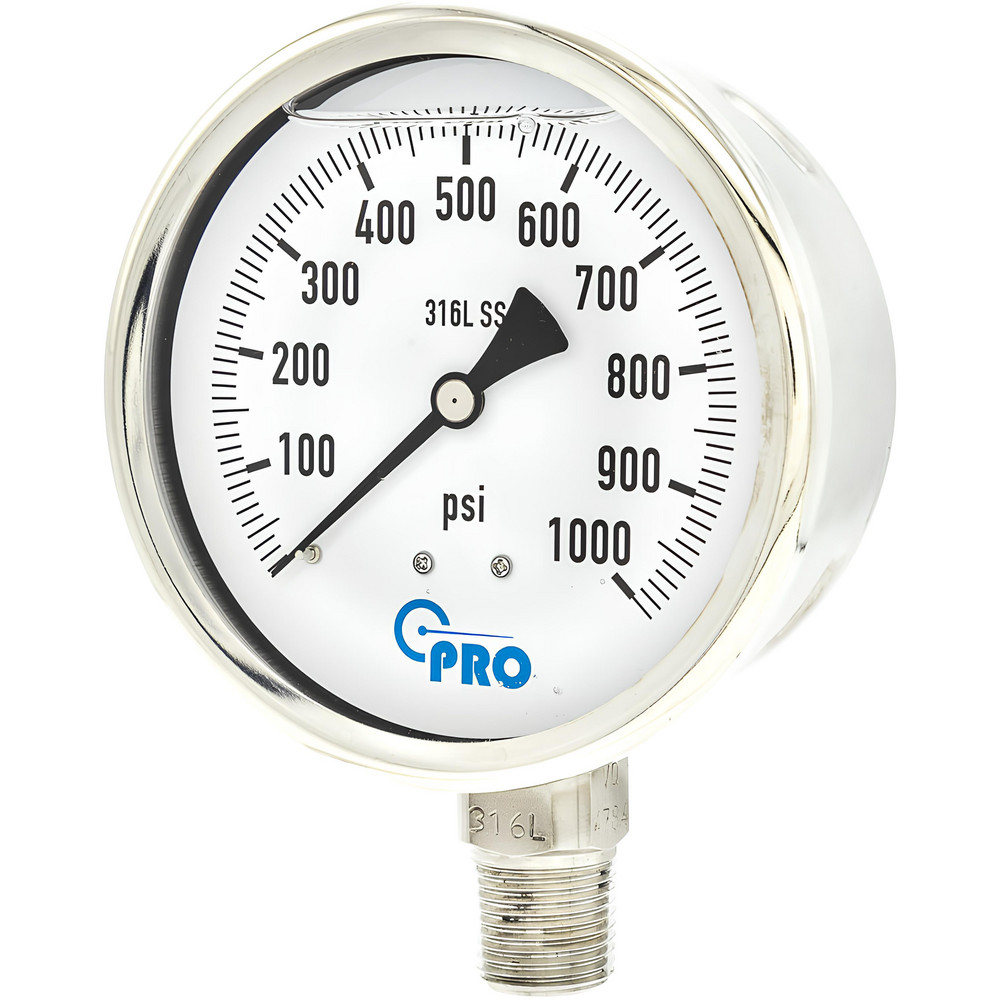 ESP Pro - Pressure Gauge: 4" Dial Dia, 0 to 1,000 psi, 1/2" NPT, Bottom Mount | MSC Direct