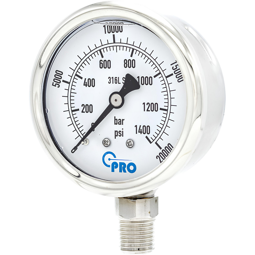 ESP Pro - Pressure Gauge: 2-1/2" Dial Dia, 0 to 20,000 psi, 1/4" NPT, Bottom Mount | MSC Direct