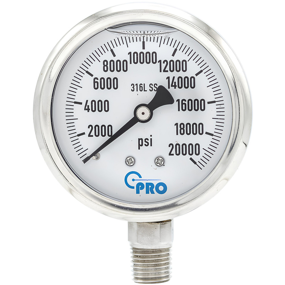 ESP Pro - Pressure Gauge: 2-1/2" Dial Dia, 0 to 20,000 psi, 1/4" NPT, Bottom Mount | MSC Direct