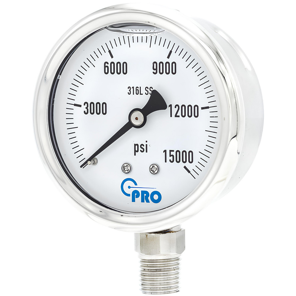 ESP Pro - Pressure Gauge: 2-1/2" Dial Dia, 0 to 15,000 psi, 1/4" NPT ...