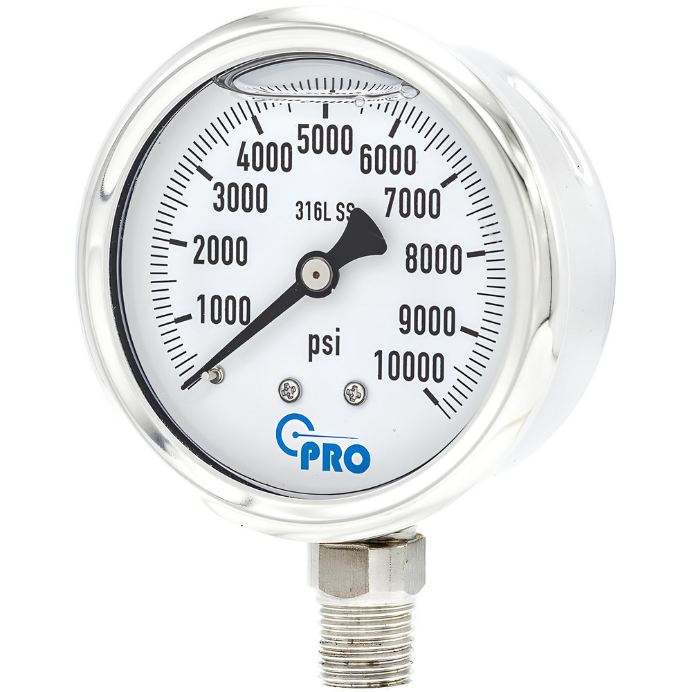 ESP Pro - Pressure Gauge: 2-1/2" Dial Dia, 0 to 10,000 psi, 1/4" NPT, Bottom Mount | MSC Direct