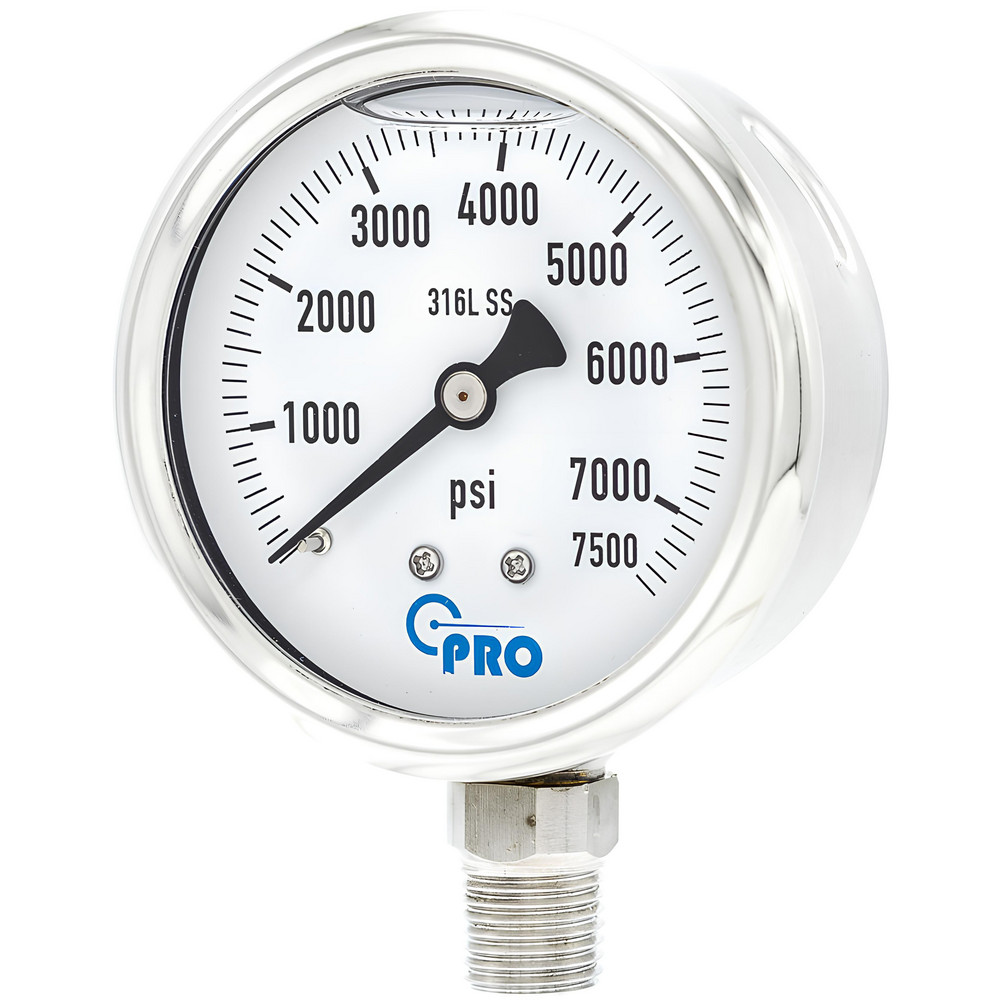 ESP Pro - Pressure Gauge: 2-1/2" Dial Dia, 0 to 7,500 psi, 1/4" NPT, Bottom Mount | MSC Direct
