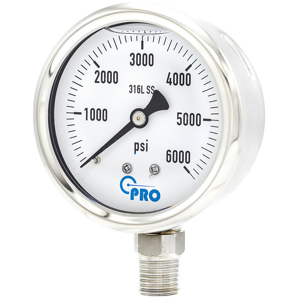 ESP Pro - Pressure Gauge: 2-1/2" Dial Dia, 0 to 6,000 psi, 1/4" NPT, Bottom Mount | MSC Direct