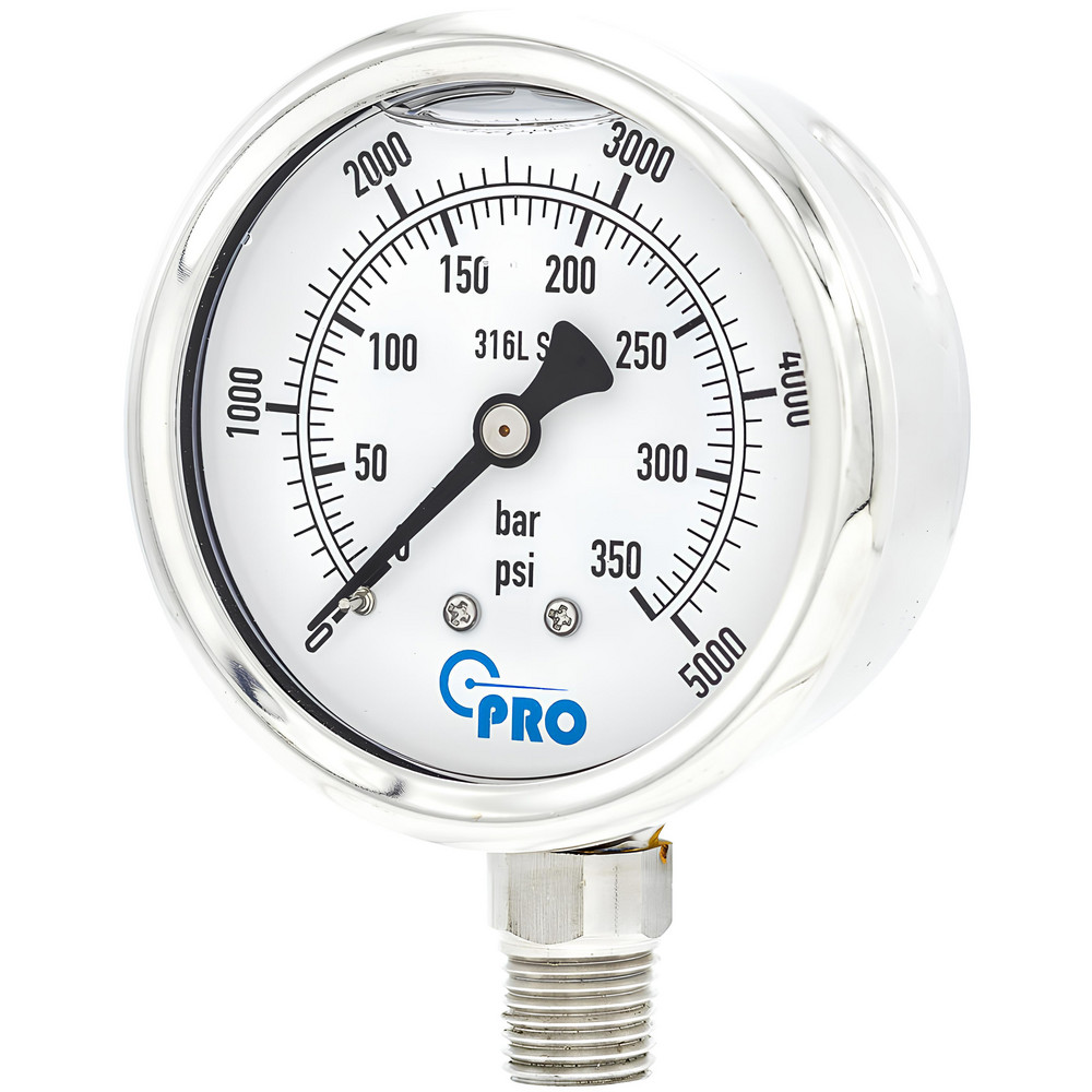 ESP Pro - Pressure Gauge: 2-1/2" Dial Dia, 0 to 5,000 psi, 1/4" NPT, Bottom Mount | MSC Direct