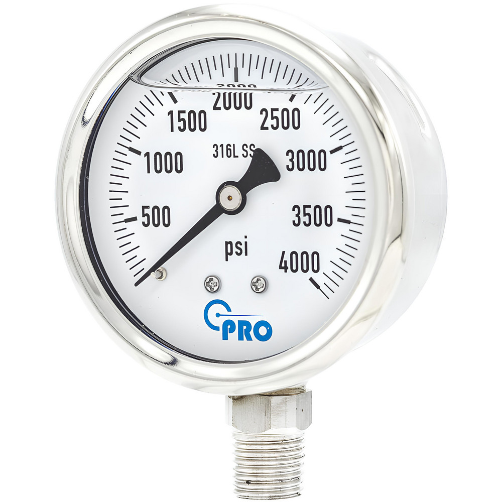 ESP Pro - Pressure Gauge: 2-1/2" Dial Dia, 0 to 4,000 psi, 1/4" NPT, Bottom Mount | MSC Direct