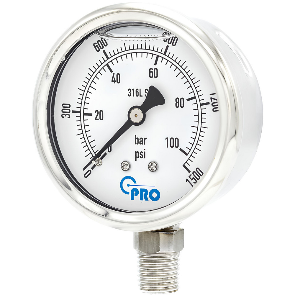 ESP Pro - Pressure Gauge: 2-1/2" Dial Dia, 0 to 1,500 psi, 1/4" NPT, Bottom Mount | MSC Direct