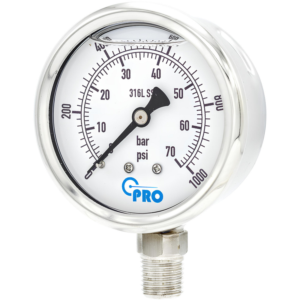 ESP Pro - Pressure Gauge: 2-1/2" Dial Dia, 0 to 1,000 psi, 1/4" NPT, Bottom Mount | MSC Direct