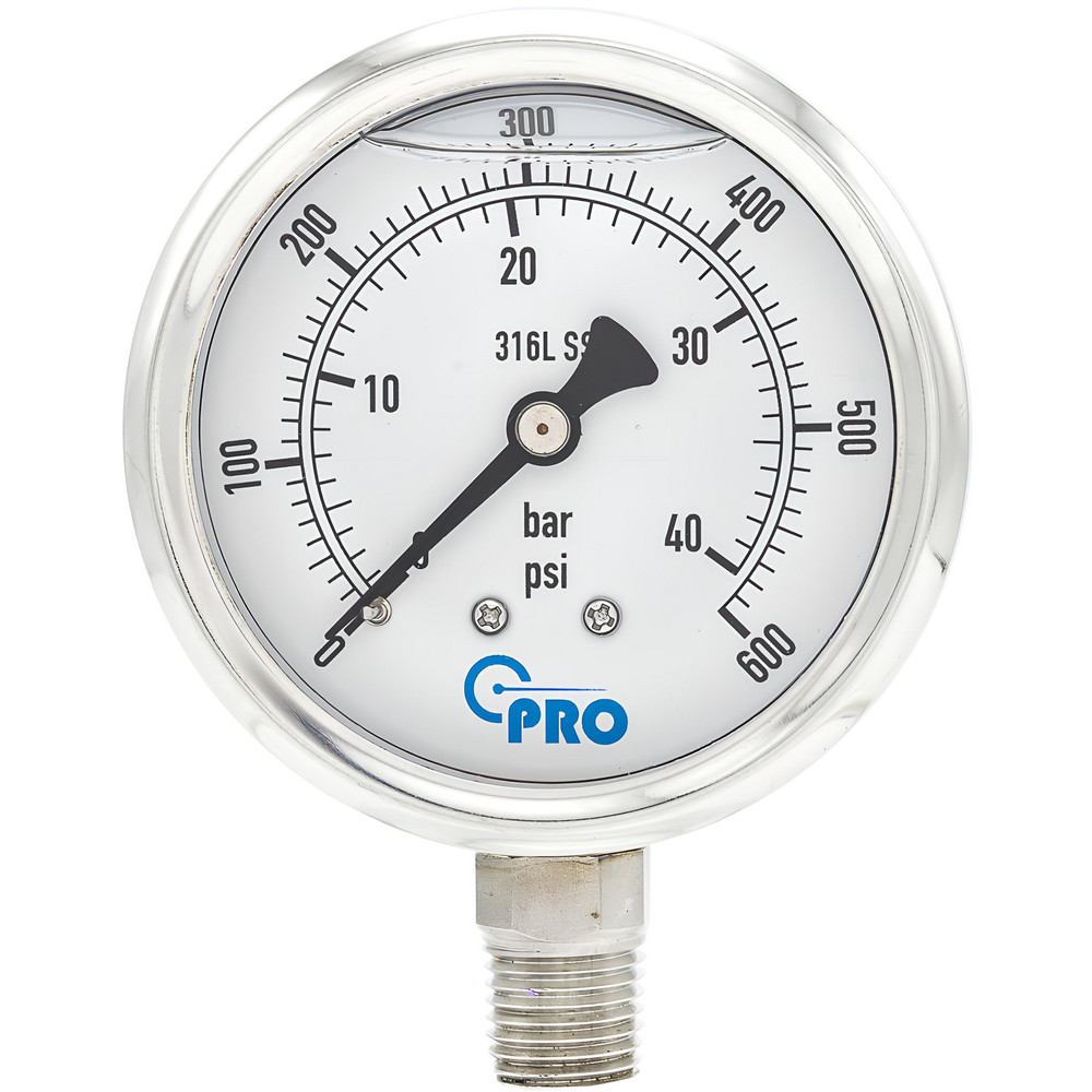 ESP Pro - Pressure Gauge: 2-1/2" Dial Dia, 0 to 600 psi, 1/4" NPT ...