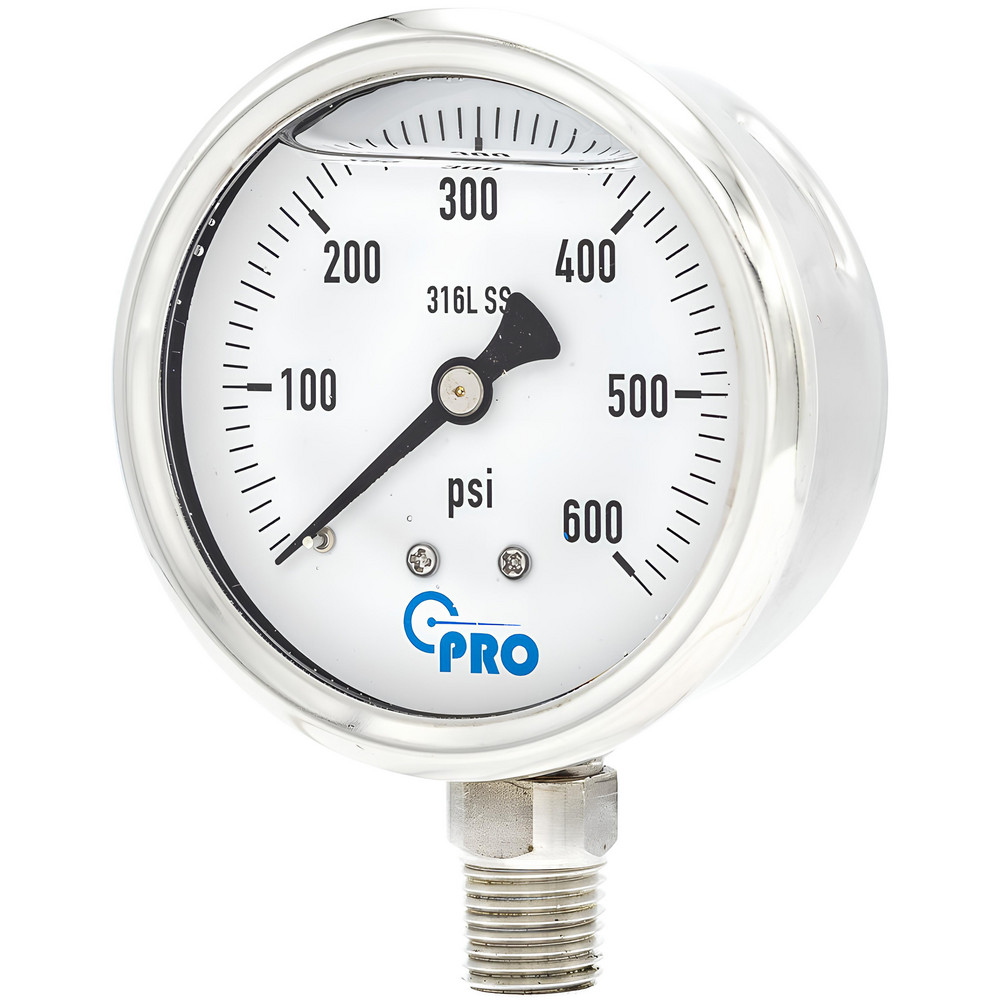 ESP Pro - Pressure Gauge: 2-1/2" Dial Dia, 0 to 600 psi, 1/4" NPT, Bottom Mount | MSC Direct