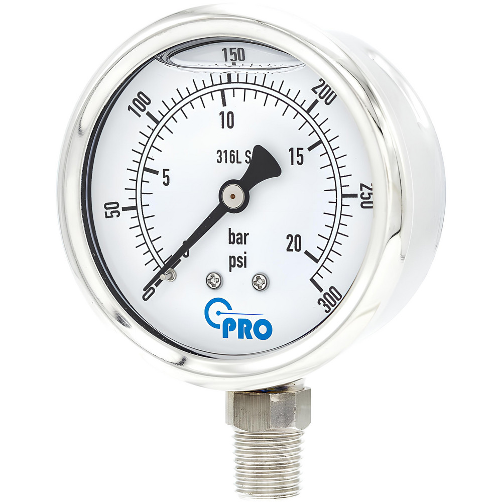 ESP Pro - Pressure Gauge: 2-1/2" Dial Dia, 0 to 300 psi, 1/4" NPT, Bottom Mount | MSC Direct