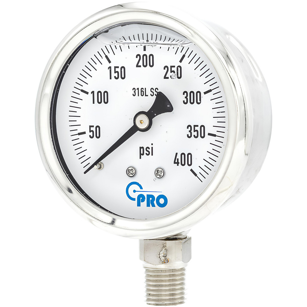 ESP Pro - Pressure Gauge: 2-1/2" Dial Dia, 0 to 400 psi, 1/4" NPT, Bottom Mount | MSC Direct