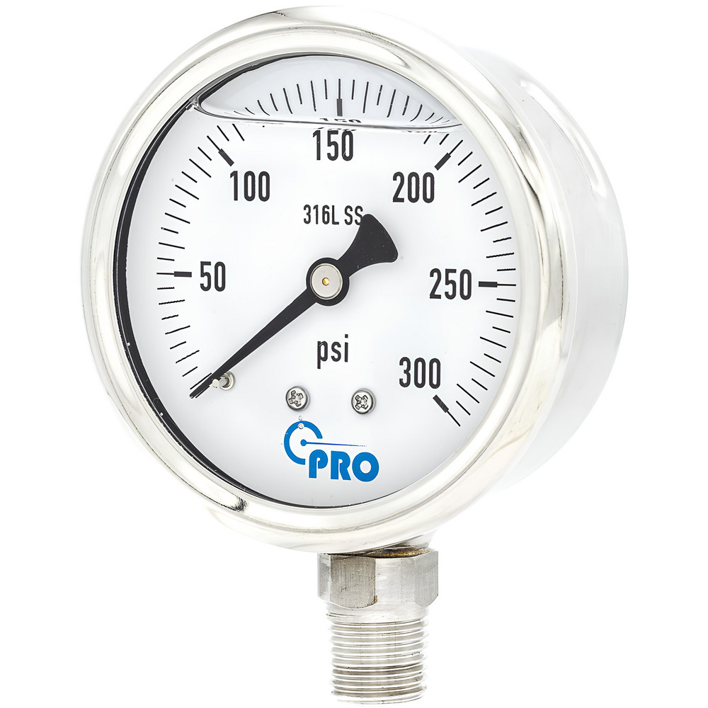 ESP Pro - Pressure Gauge: 2-1/2" Dial Dia, 0 to 300 psi, 1/4" NPT, Bottom Mount | MSC Direct