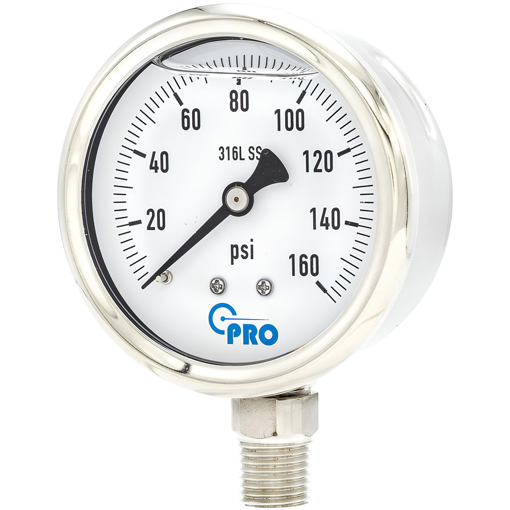 ESP Pro - Pressure Gauge: 2-1/2" Dial Dia, 0 to 160 psi, 1/4" NPT, Bottom Mount | MSC Direct