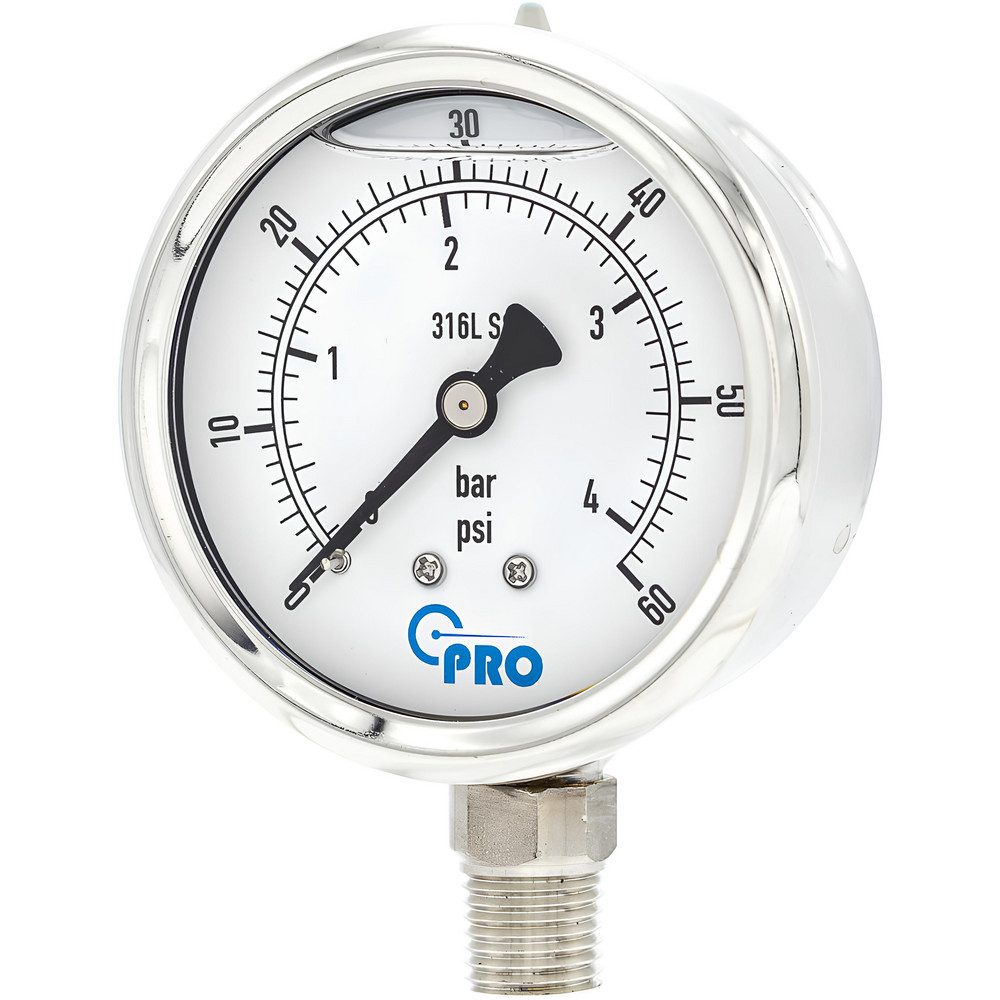 ESP Pro - Pressure Gauge: 2-1/2" Dial Dia, 0 to 60 psi, 1/4" NPT, Bottom Mount | MSC Direct