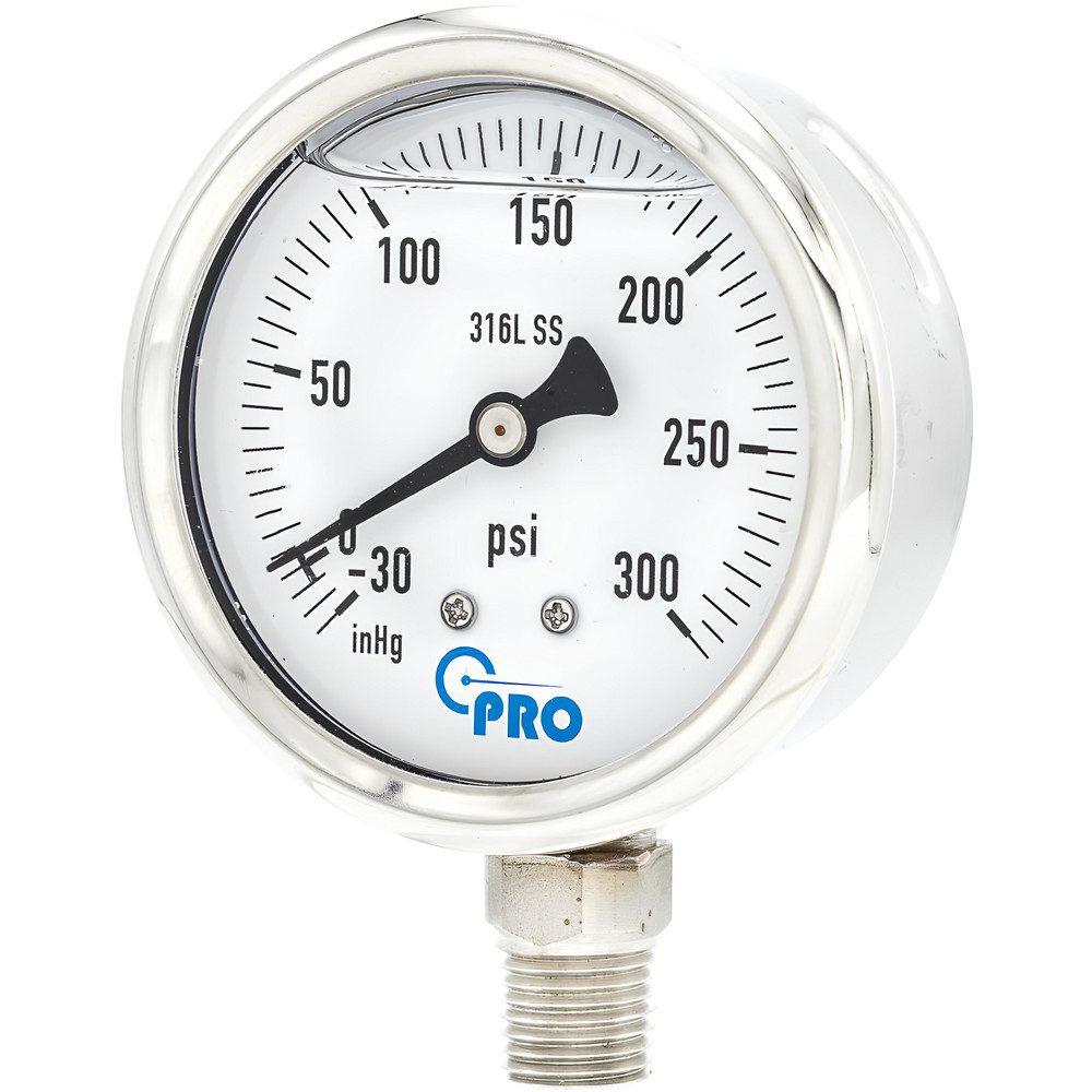 ESP Pro - Pressure Gauge: 2-1/2" Dial Dia, -30 to 300 psi, 1/4" NPT, Bottom Mount | MSC Direct