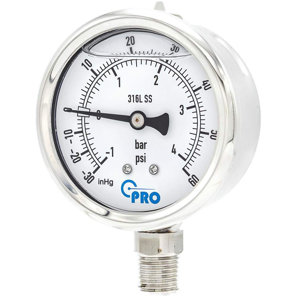 ESP Pro - Pressure Gauge: 2-1/2" Dial Dia, -30 to 60 psi, 1/4" NPT, Bottom Mount | MSC Direct