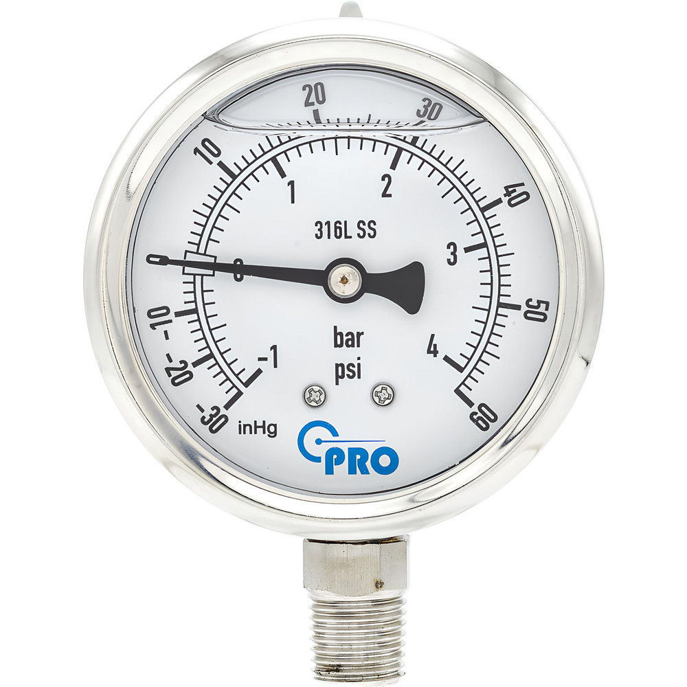 ESP Pro - Pressure Gauge: 2-1/2" Dial Dia, -30 to 60 psi, 1/4" NPT, Bottom Mount | MSC Direct