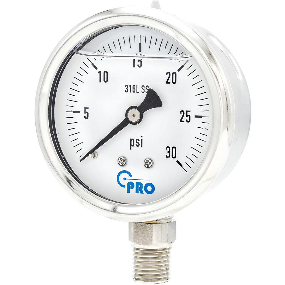ESP Pro - Pressure Gauge: 2-1/2" Dial Dia, 0 to 30 psi, 1/4" NPT, Bottom Mount | MSC Direct