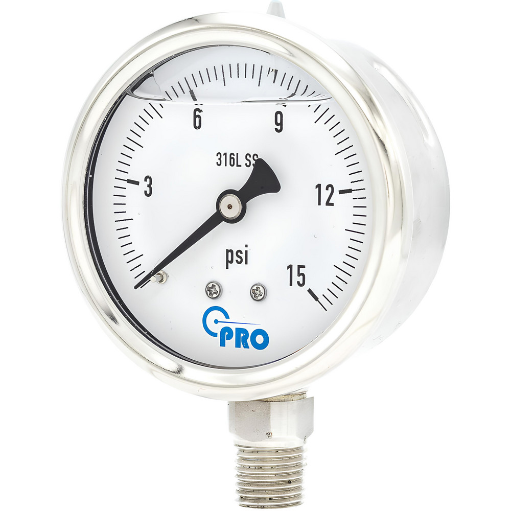 ESP Pro - Pressure Gauge: 2-1/2" Dial Dia, 0 to 15 psi, 1/4" NPT, Bottom Mount | MSC Direct