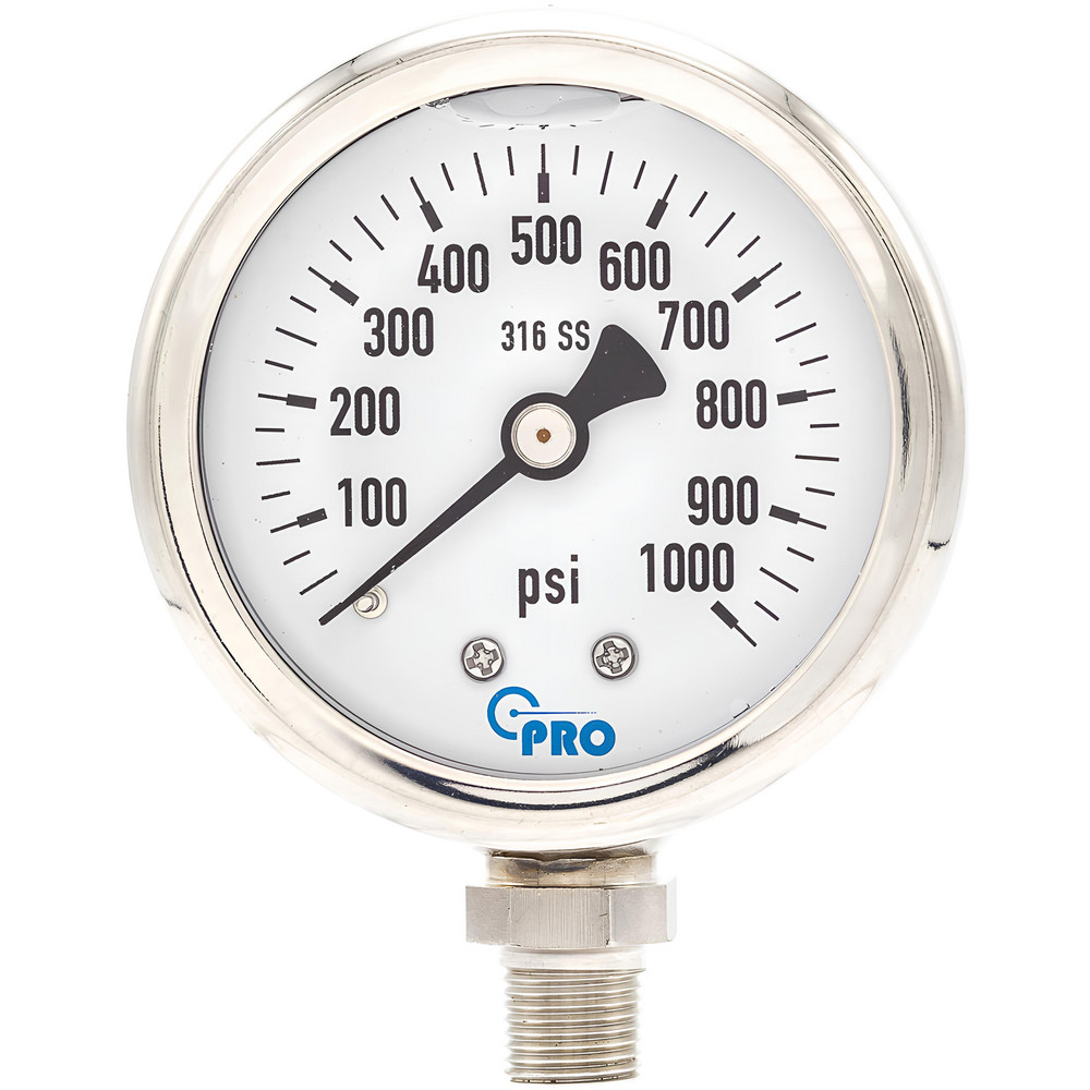 ESP Pro - Pressure Gauge: 2" Dial Dia, 0 to 1,000 psi, 1/8" NPT, Bottom ...