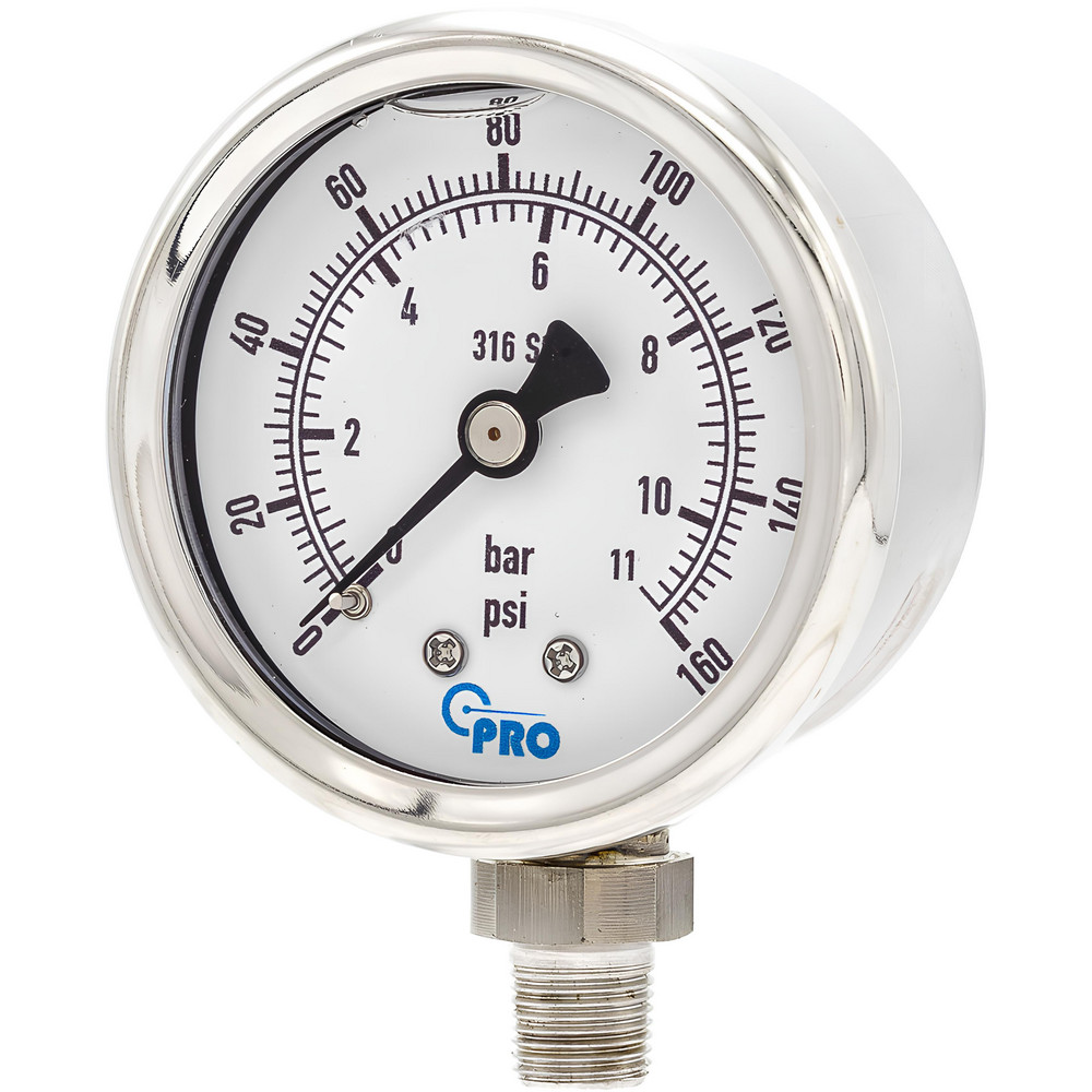 ESP Pro - Pressure Gauge: 2" Dial Dia, 0 to 160 psi, 1/8" NPT, Bottom Mount | MSC Direct