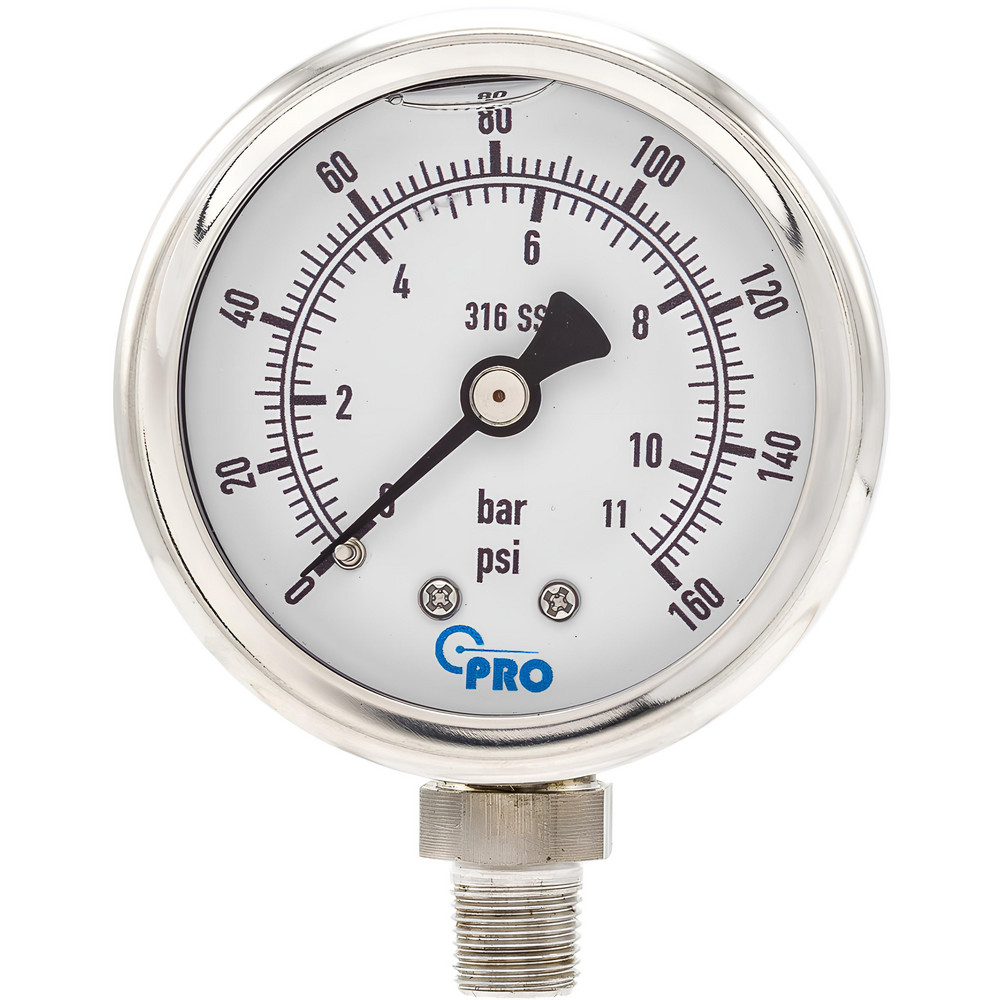 ESP Pro - Pressure Gauge: 2" Dial Dia, 0 to 160 psi, 1/8" NPT, Bottom ...