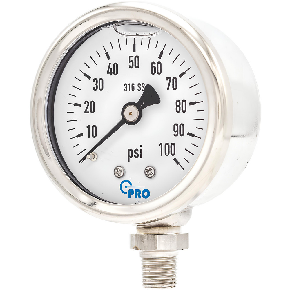 ESP Pro - Pressure Gauge: 2" Dial Dia, 0 to 100 psi, 1/8" NPT, Bottom Mount | MSC Direct