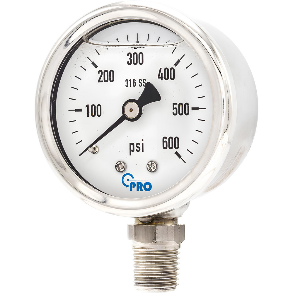 ESP Pro - Pressure Gauge: 2" Dial Dia, 0 to 600 psi, 1/4" NPT, Bottom Mount | MSC Direct