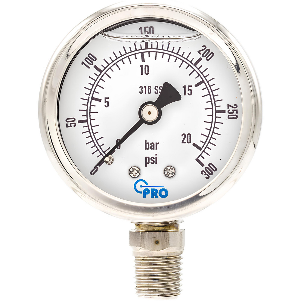 ESP Pro - Pressure Gauge: 2" Dial Dia, 0 to 300 psi, 1/4" NPT, Bottom Mount | MSC Industrial ...