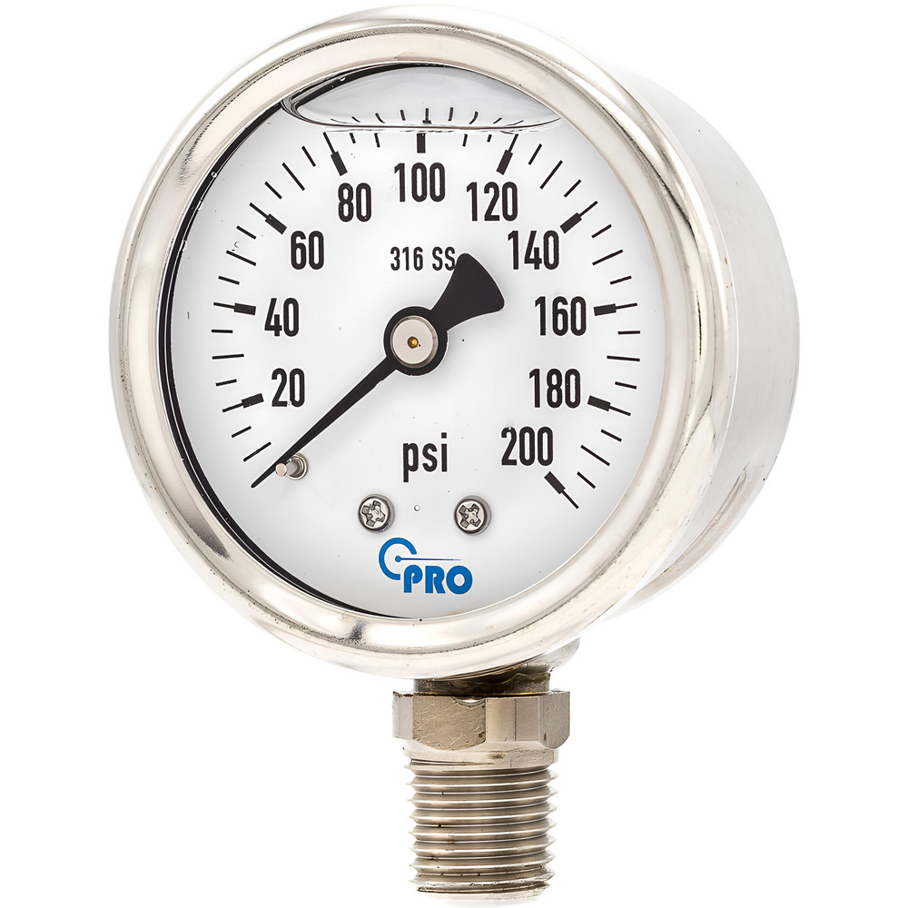 ESP Pro - Pressure Gauge: 2" Dial Dia, 0 to 200 psi, 1/4" NPT, Bottom ...
