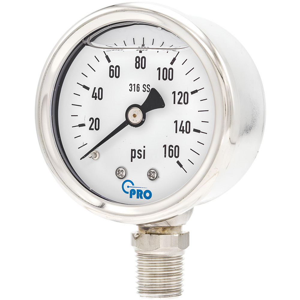 ESP Pro - Pressure Gauge: 2" Dial Dia, 0 to 160 psi, 1/4" NPT, Bottom Mount | MSC Direct