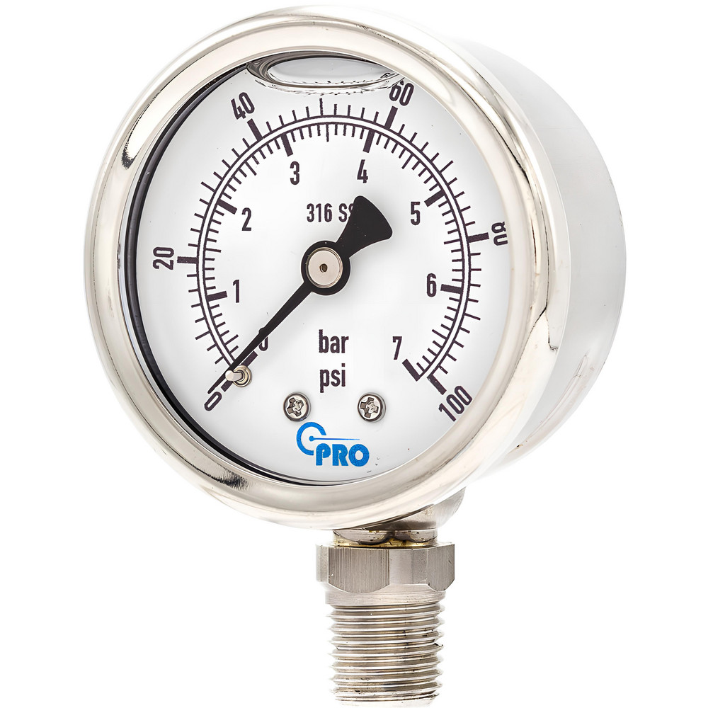 ESP Pro - Pressure Gauge: 2" Dial Dia, 0 to 100 psi, 1/4" NPT, Bottom Mount | MSC Direct