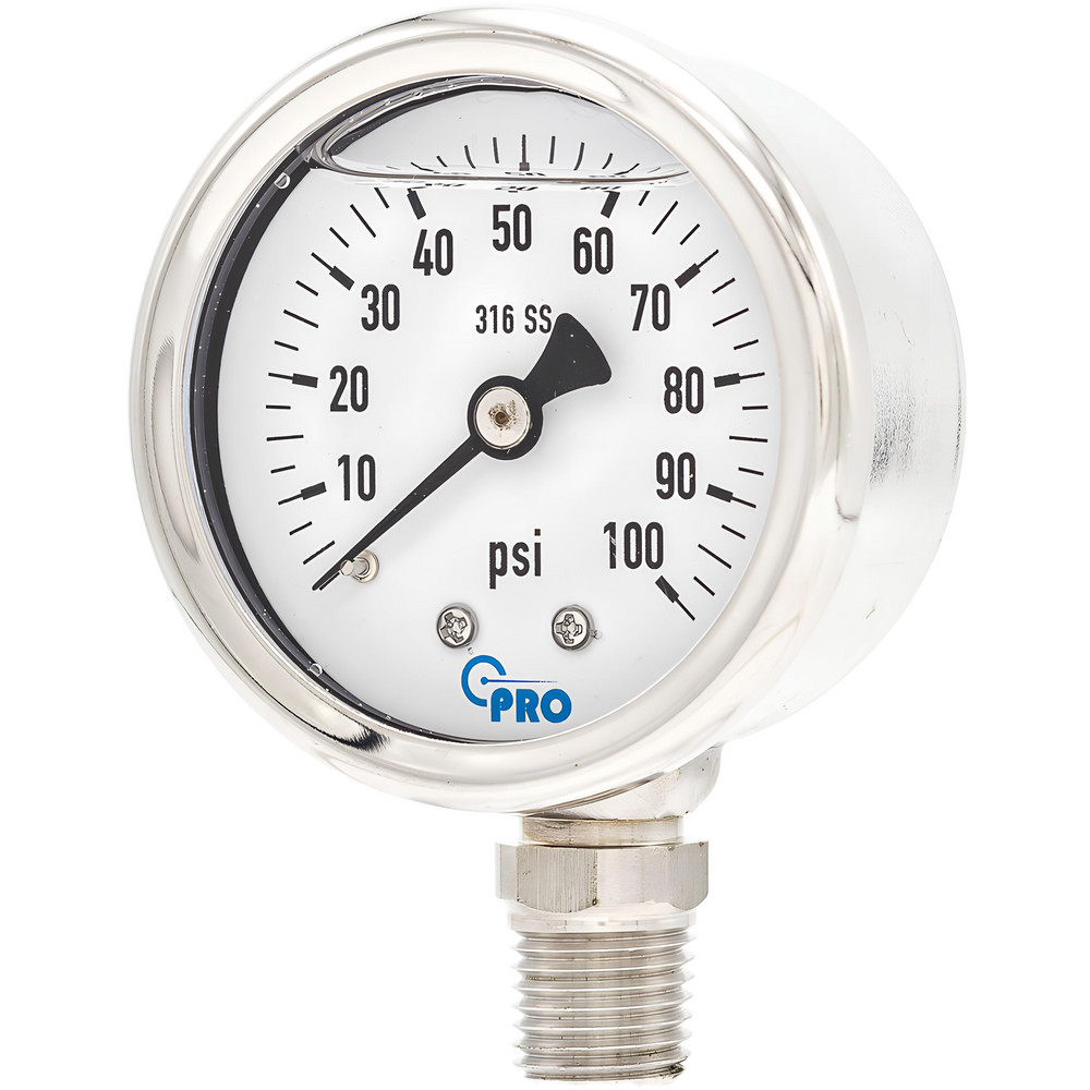 ESP Pro - Pressure Gauge: 2" Dial Dia, 0 to 100 psi, 1/4" NPT, Bottom Mount | MSC Direct