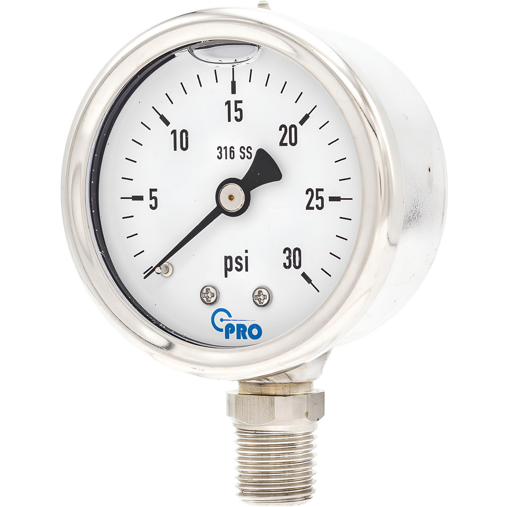 ESP Pro - Pressure Gauge: 2" Dial Dia, 0 to 30 psi, 1/4" NPT, Bottom ...