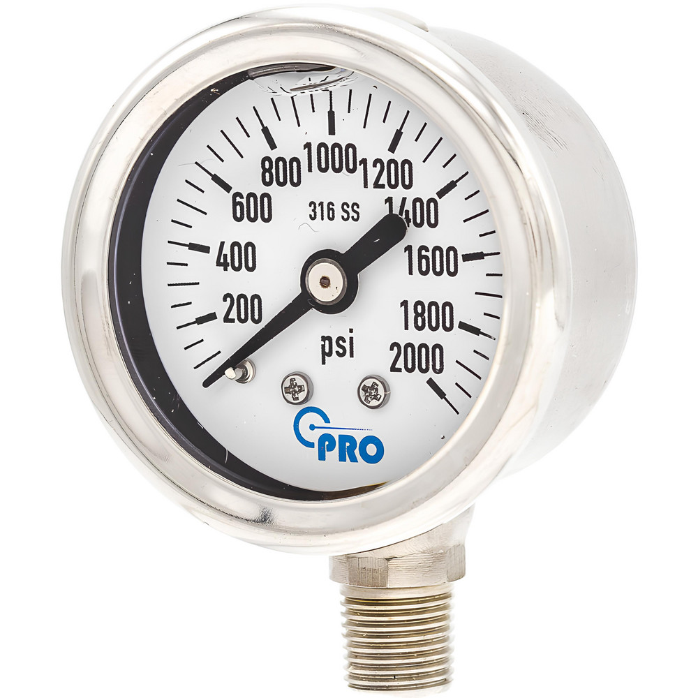 ESP Pro - Pressure Gauge: 1-1/2" Dial Dia, 0 to 2,000 psi, 1/8" NPT, Bottom Mount | MSC Direct