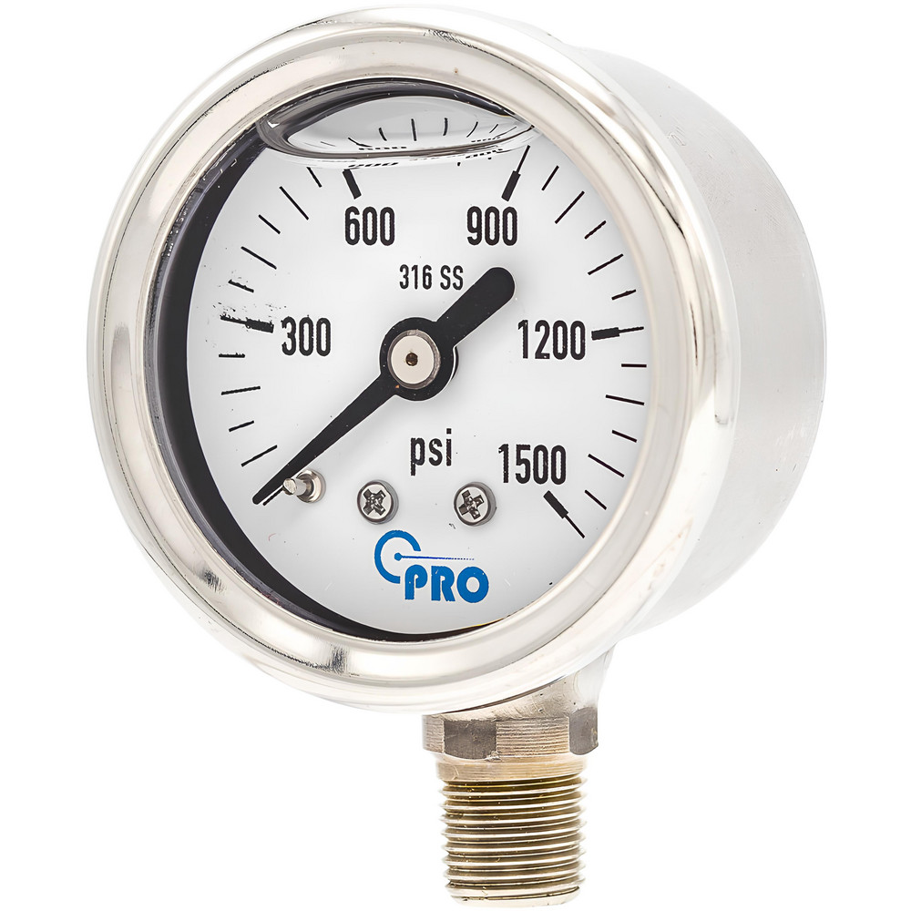 ESP Pro - Pressure Gauge: 1-1/2" Dial Dia, 0 to 1,500 psi, 1/8" NPT, Bottom Mount | MSC Direct