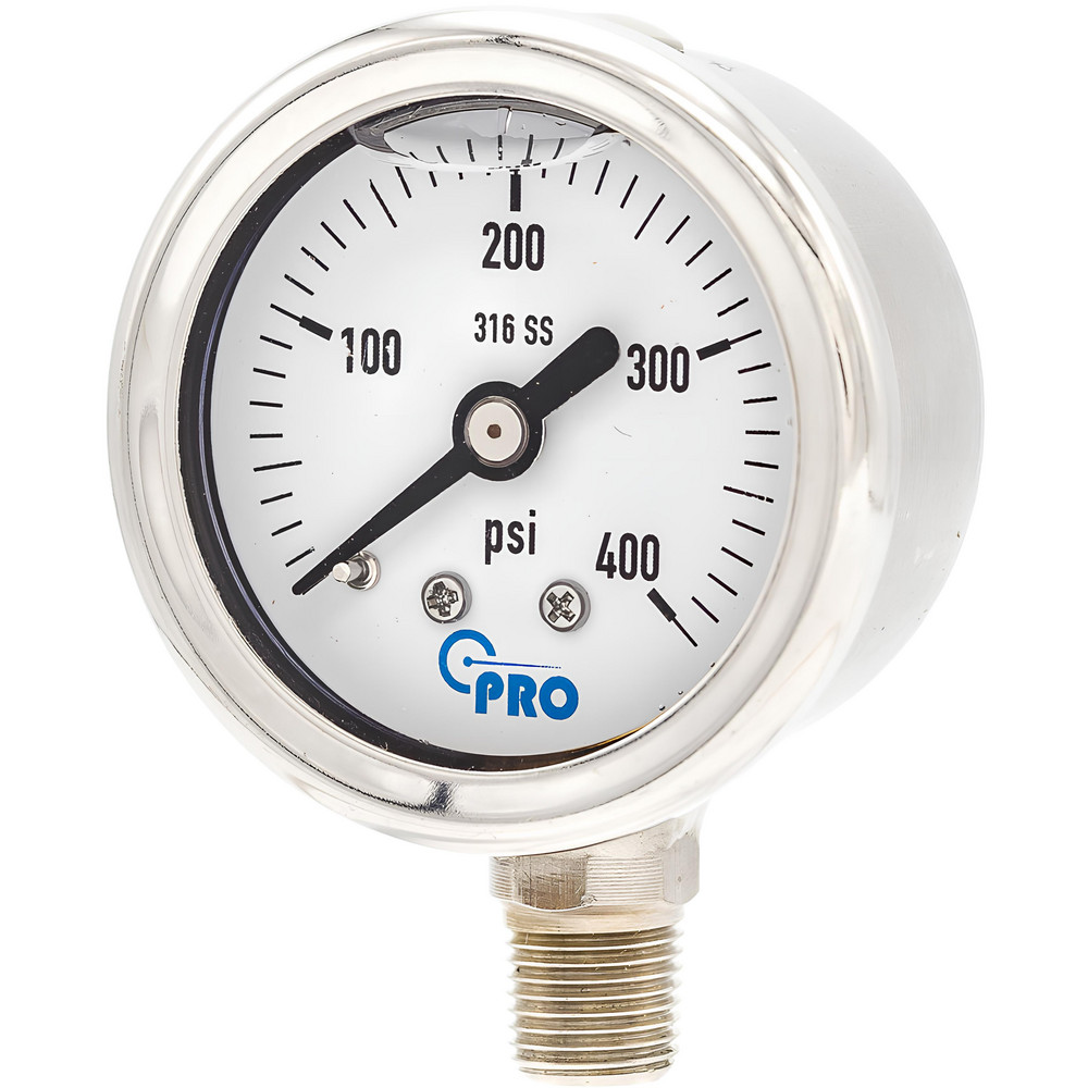 ESP Pro - Pressure Gauge: 1-1/2" Dial Dia, 0 to 400 psi, 1/8" NPT, Bottom Mount | MSC Direct