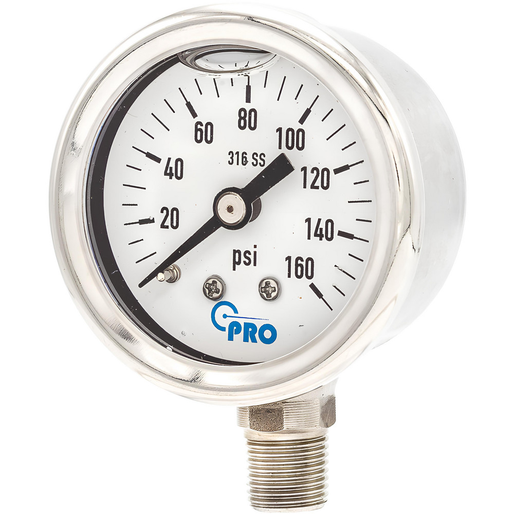 ESP Pro - Pressure Gauge: 1-1/2" Dial Dia, 0 to 160 psi, 1/8" NPT, Bottom Mount | MSC Direct