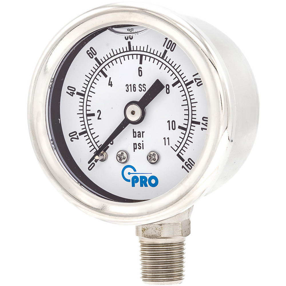 ESP Pro - Pressure Gauge: 1-1/2" Dial Dia, 0 to 160 psi, 1/8" NPT, Bottom Mount | MSC Direct