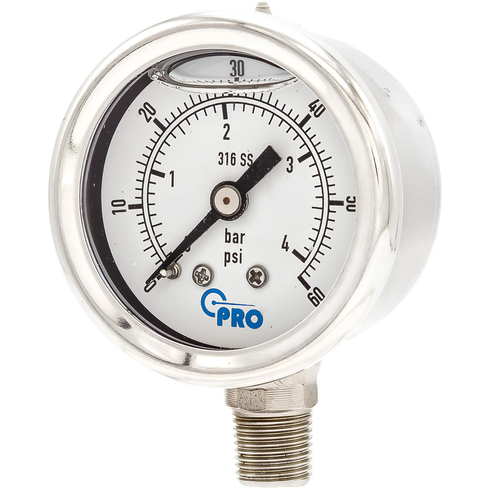 ESP Pro - Pressure Gauge: 1-1/2" Dial Dia, 0 to 60 psi, 1/8" NPT, Bottom Mount | MSC Direct