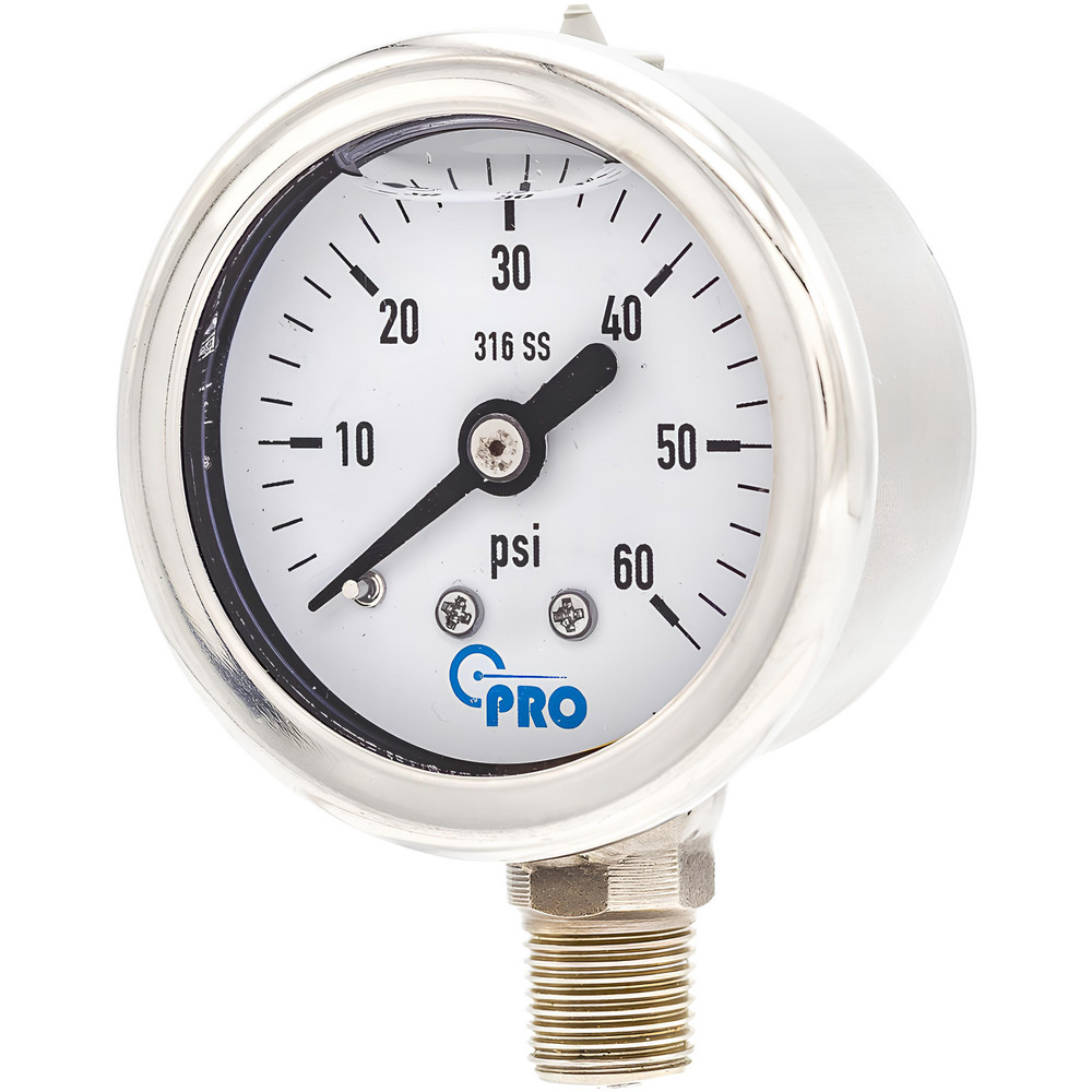 ESP Pro - Pressure Gauge: 1-1/2" Dial Dia, 0 to 60 psi, 1/8" NPT, Bottom Mount | MSC Direct