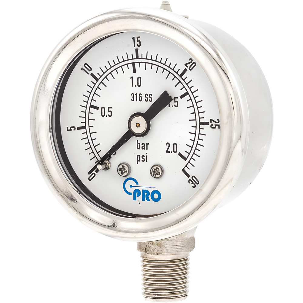 ESP Pro - Pressure Gauge: 1-1/2" Dial Dia, 0 to 30 psi, 1/8" NPT, Bottom Mount | MSC Direct