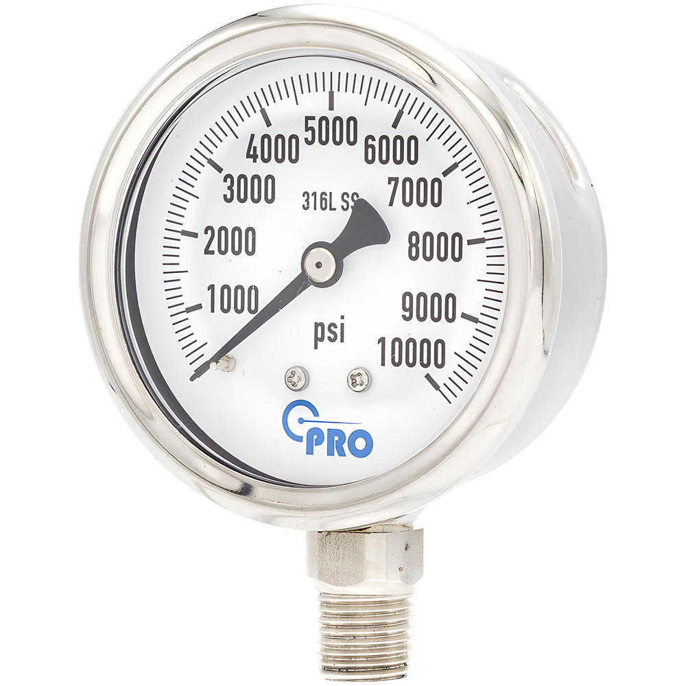 ESP Pro - Pressure Gauge: 2-1/2" Dial Dia, 0 to 10,000 psi, 1/4" NPT, Bottom Mount | MSC Direct