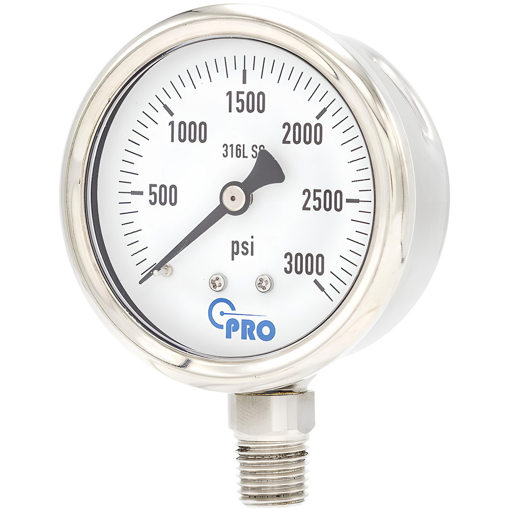 ESP Pro - Pressure Gauge: 2-1/2" Dial Dia, 0 to 3,000 psi, 1/4" NPT, Bottom Mount | MSC Direct
