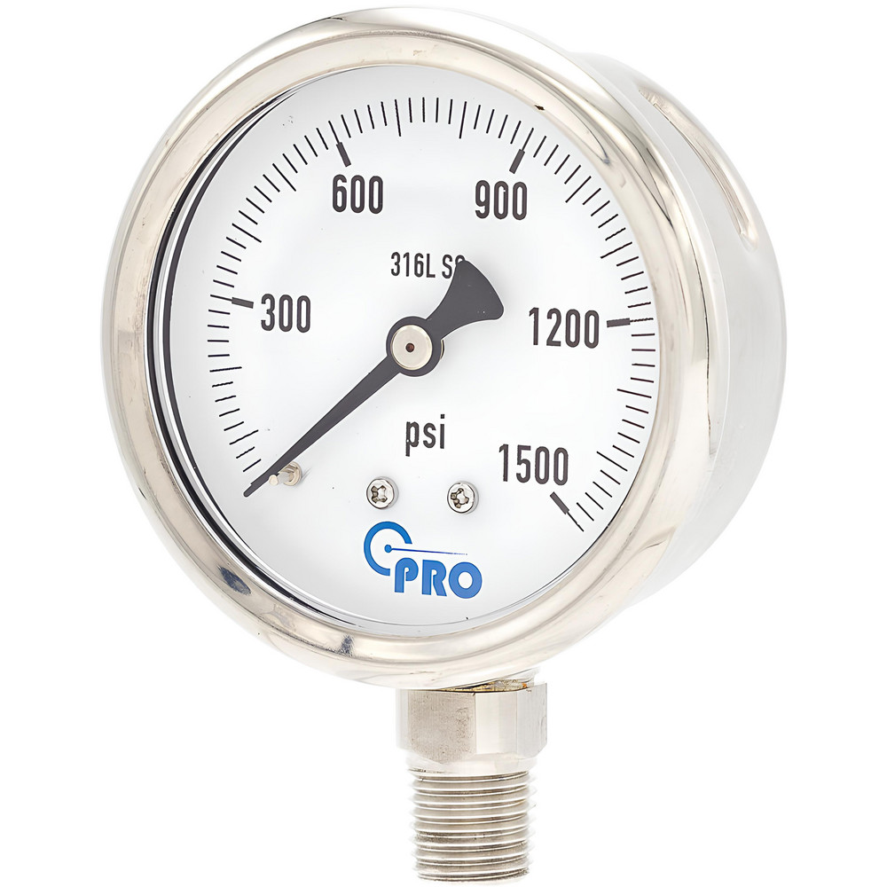 ESP Pro - Pressure Gauge: 2-1/2" Dial Dia, 0 to 1,500 psi, 1/4" NPT, Bottom Mount | MSC ...