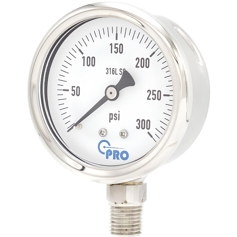 ESP Pro - Pressure Gauge: 2-1/2" Dial Dia, 0 to 300 psi, 1/4" NPT, Bottom Mount | MSC Direct